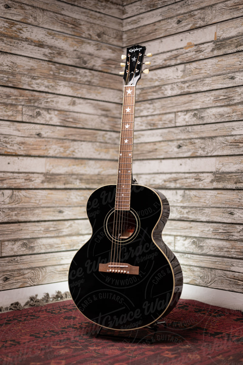 Epiphone J-180 LS Acoustic-Electric Guitar - Ebony – Walt Grace Vintage